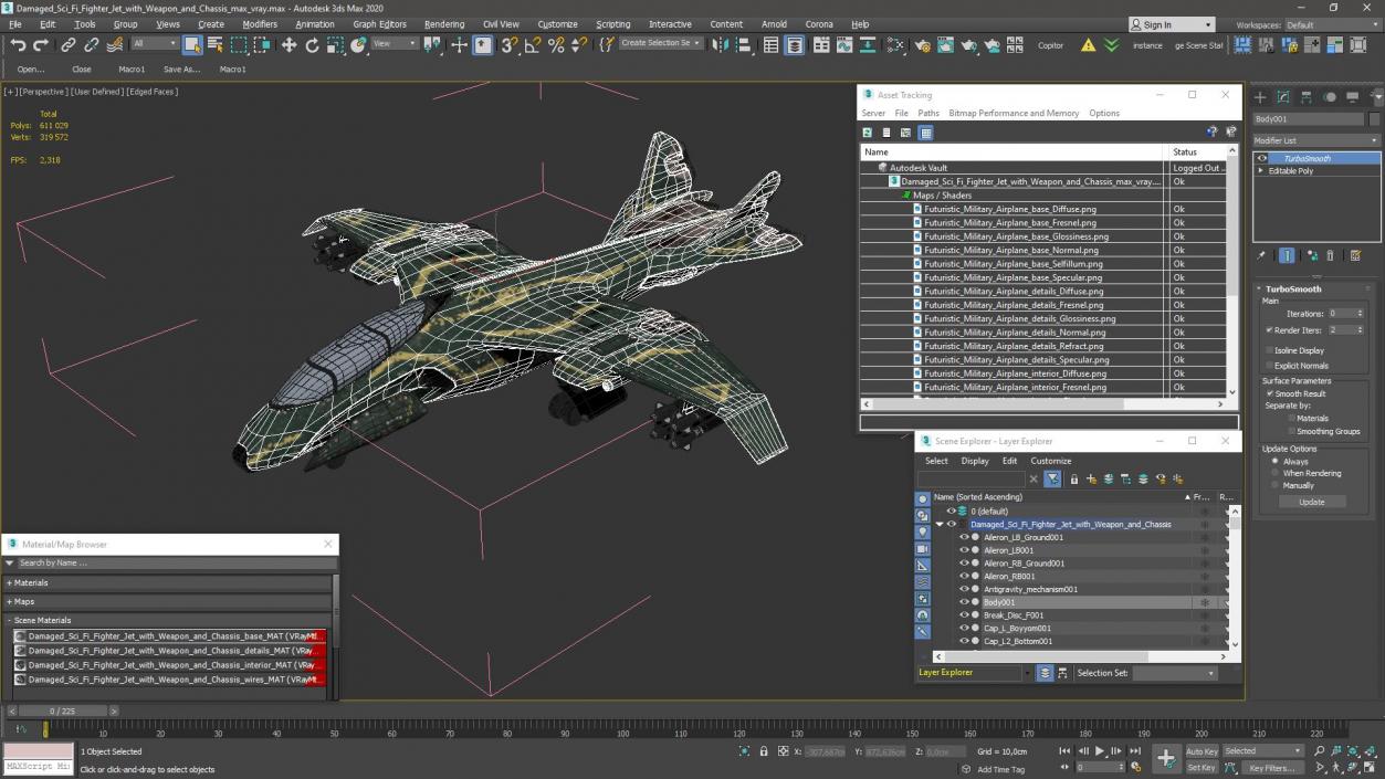 3D model Damaged Sci Fi Fighter Jet with Weapon and Chassis | 3D Molier ...