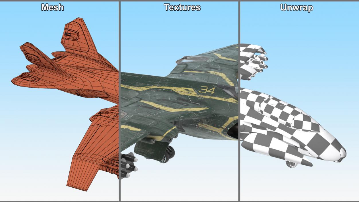 3D model Damaged Sci Fi Fighter Jet with Weapon and Chassis | 3D Molier ...