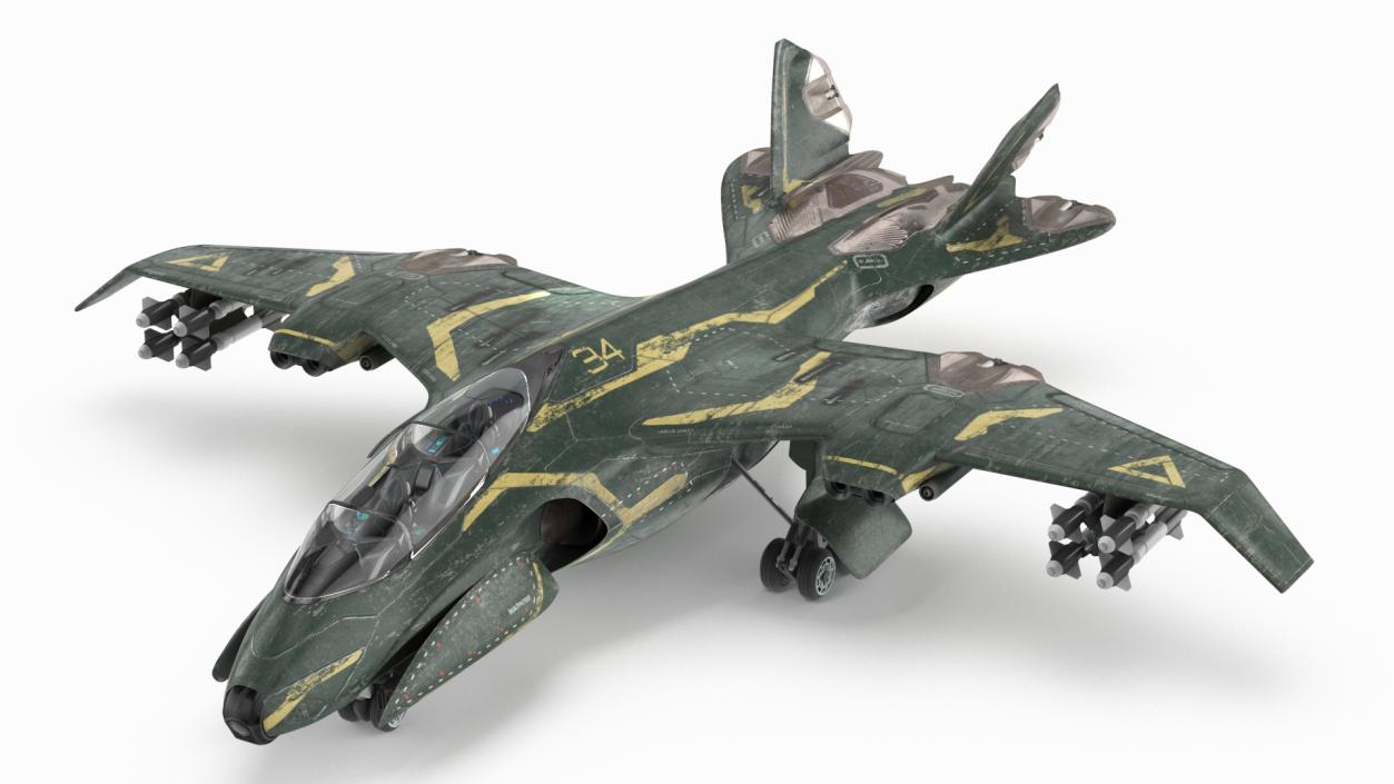 3D model Damaged Sci Fi Fighter Jet with Weapon and Chassis | 3D Molier ...