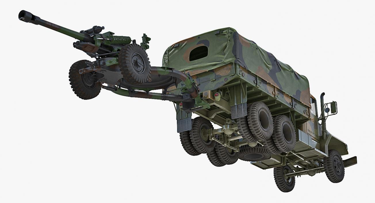 3D model US Military Truck m35a2 with Field Howitzer M119 Rigged | 3D Molier International