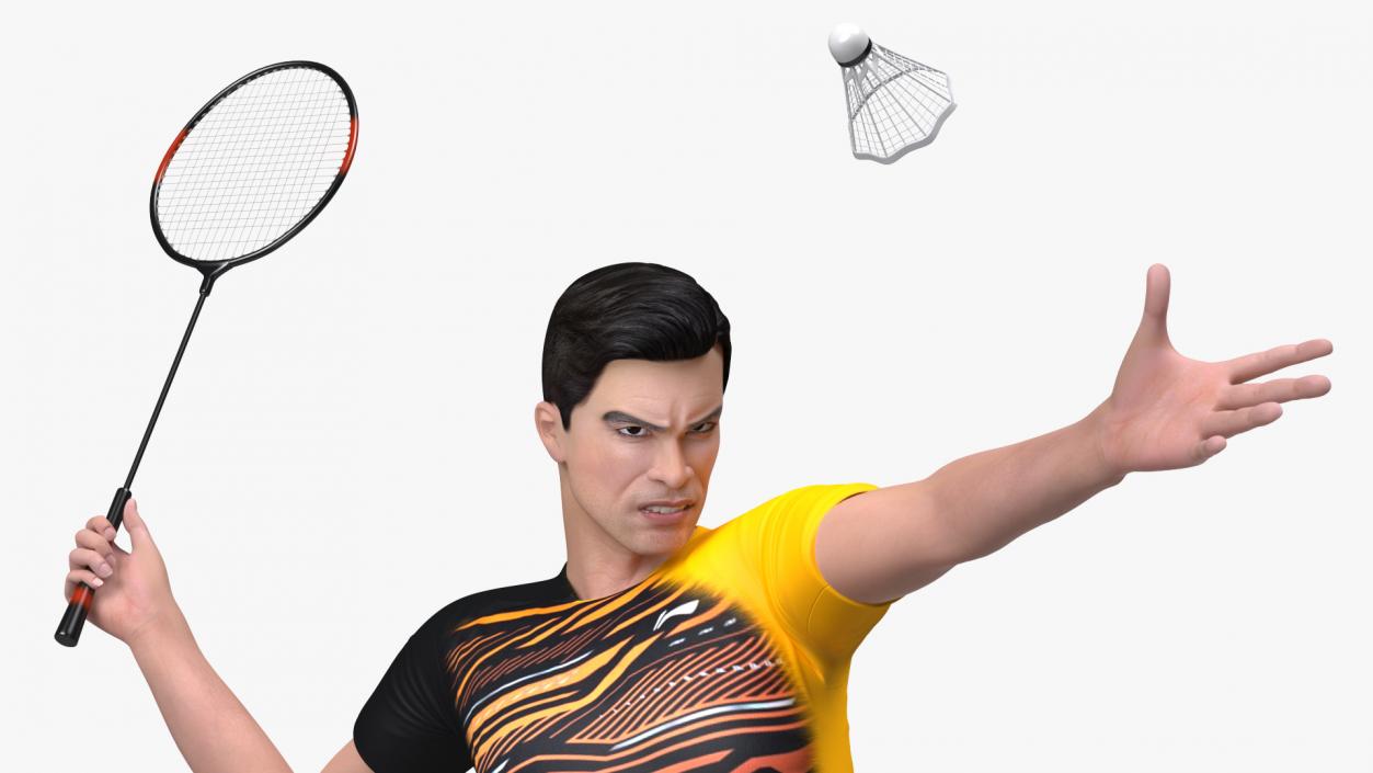Asian Man with Badminton Racket Playing Pose 3D model | 3D Molier ...