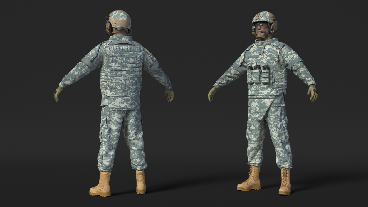3D model Soldier in Grey Gear and Assault Rifle A-pose | 3D Molier ...