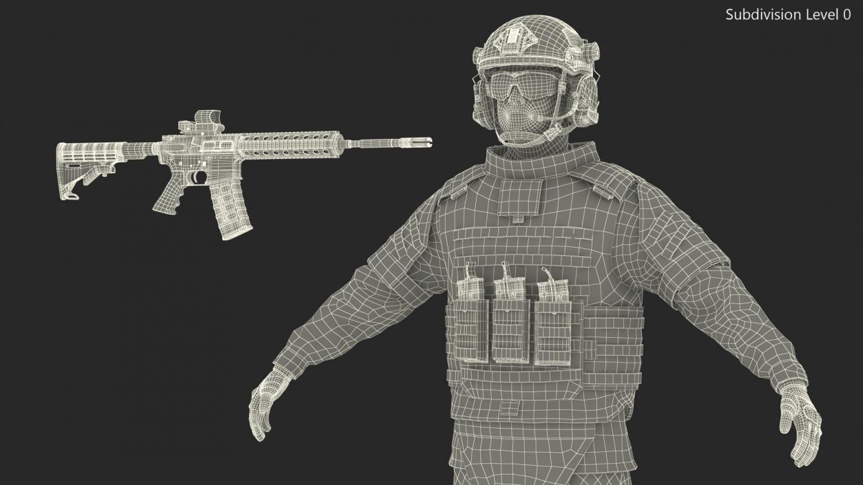 3D model Soldier in Grey Gear and Assault Rifle A-pose | 3D Molier ...